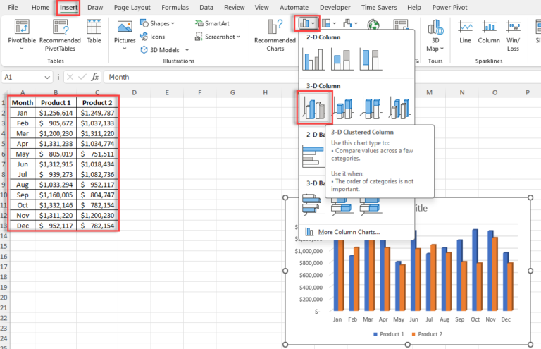 How To Make A Column Chart In Excel - Simple Guide
