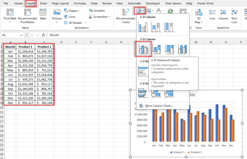 How To Make A Column Chart In Excel - Simple Guide