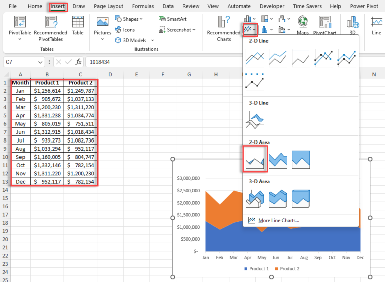 How To Create Area Chart In Excel | Step-by-Step Guide