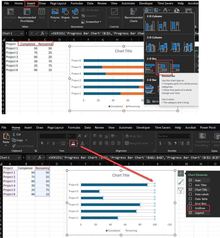 How To Create Excel Progress Chart In Excel 5 Ways
