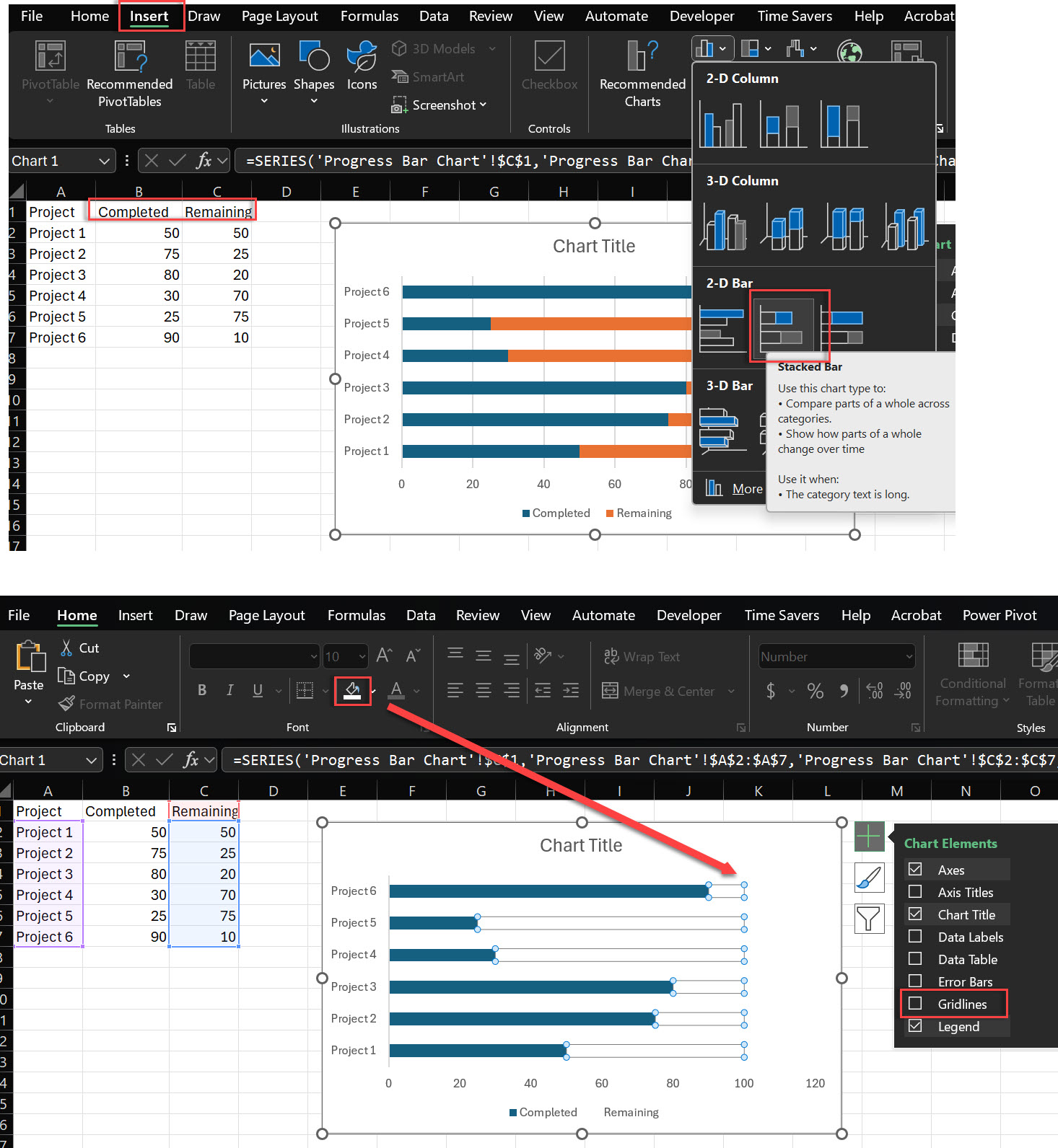 How To Create Excel Progress Chart In Excel 5 Ways
